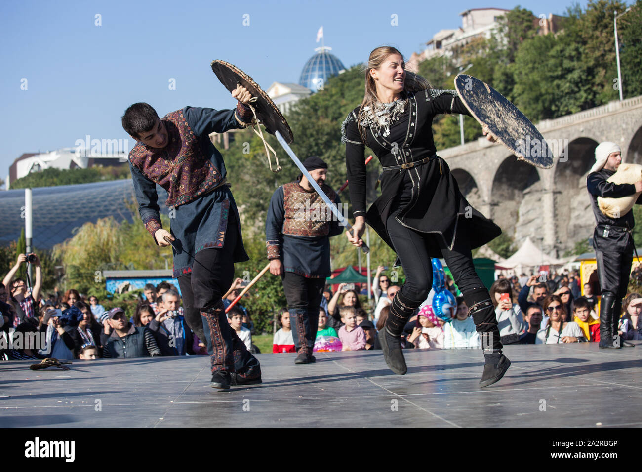 GEORGIA, TBILISI-07 OCTOBER 2017: Warriors dressed in Georgian national ...