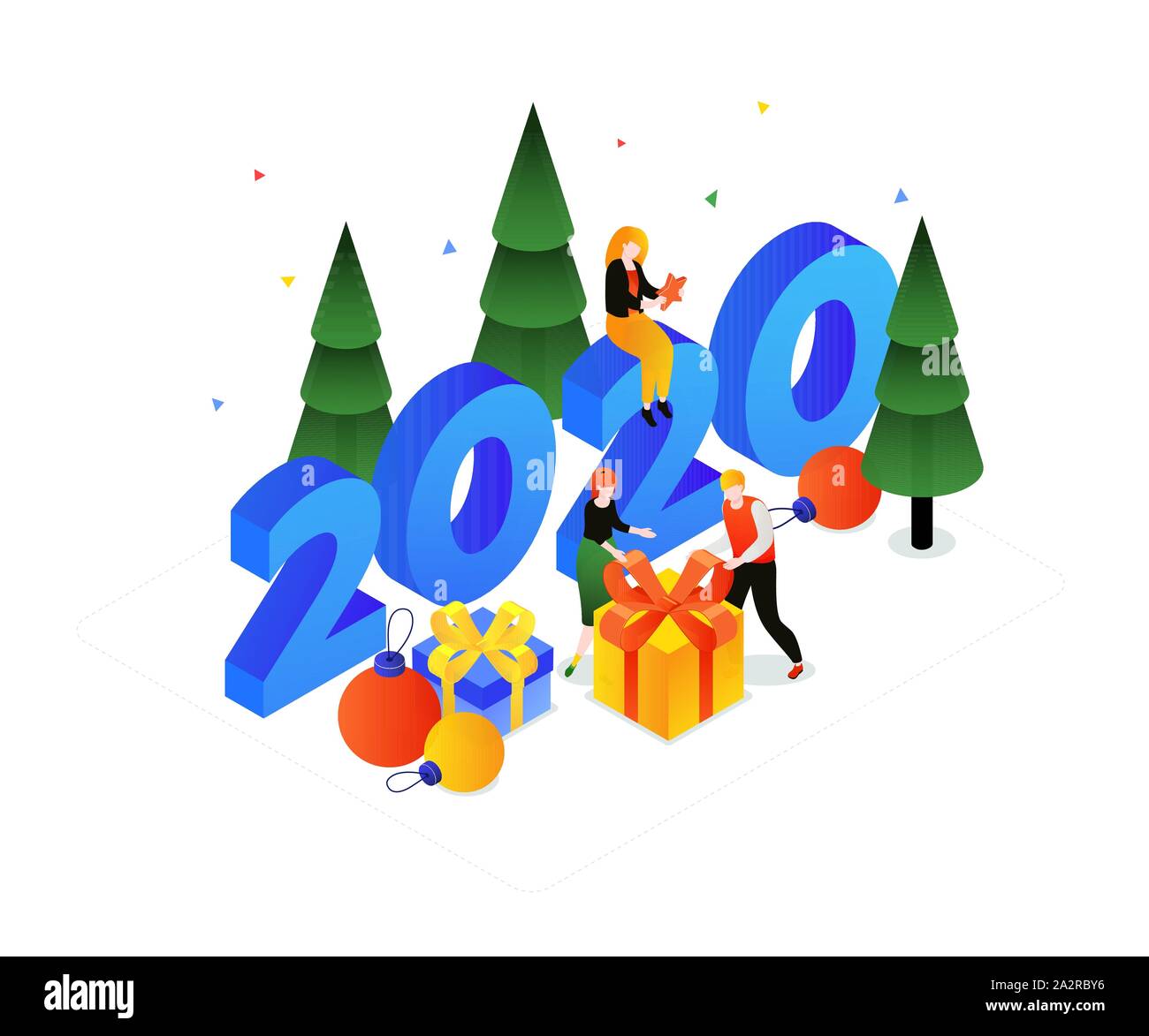 Christmas holiday celebration colorful isometric vector illustration ...
