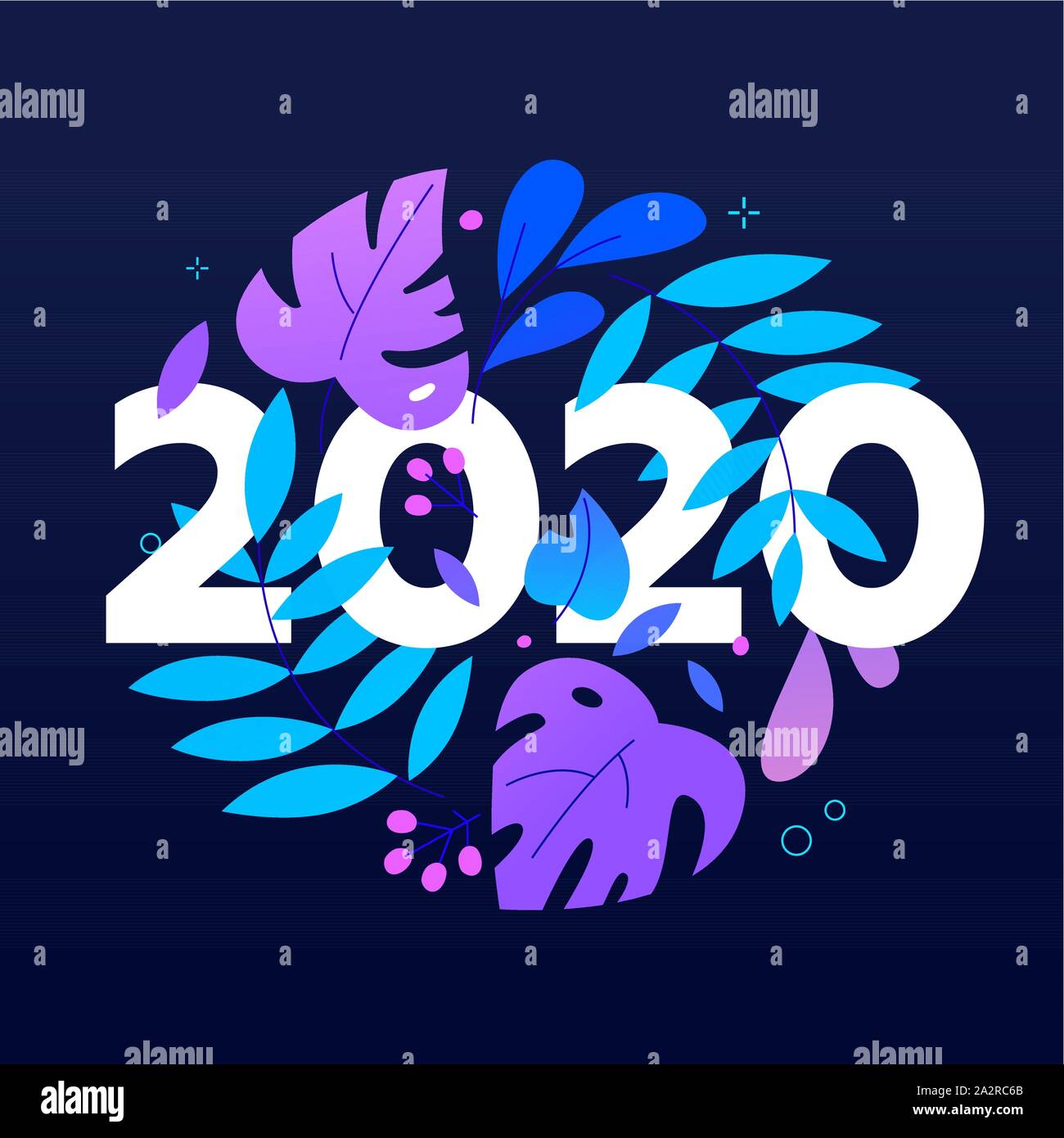 2020 number and leaves in circle shape flat vector illustration Stock ...