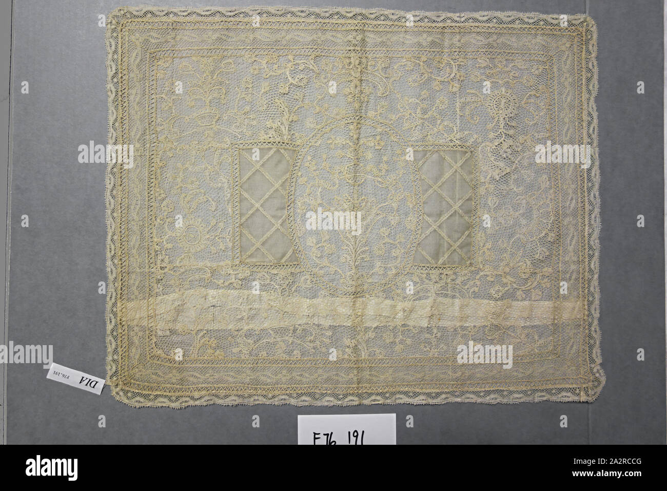 Pillowcase, 1735/1900, linen, needle lace, silk crepeline, Overall: 14 ...