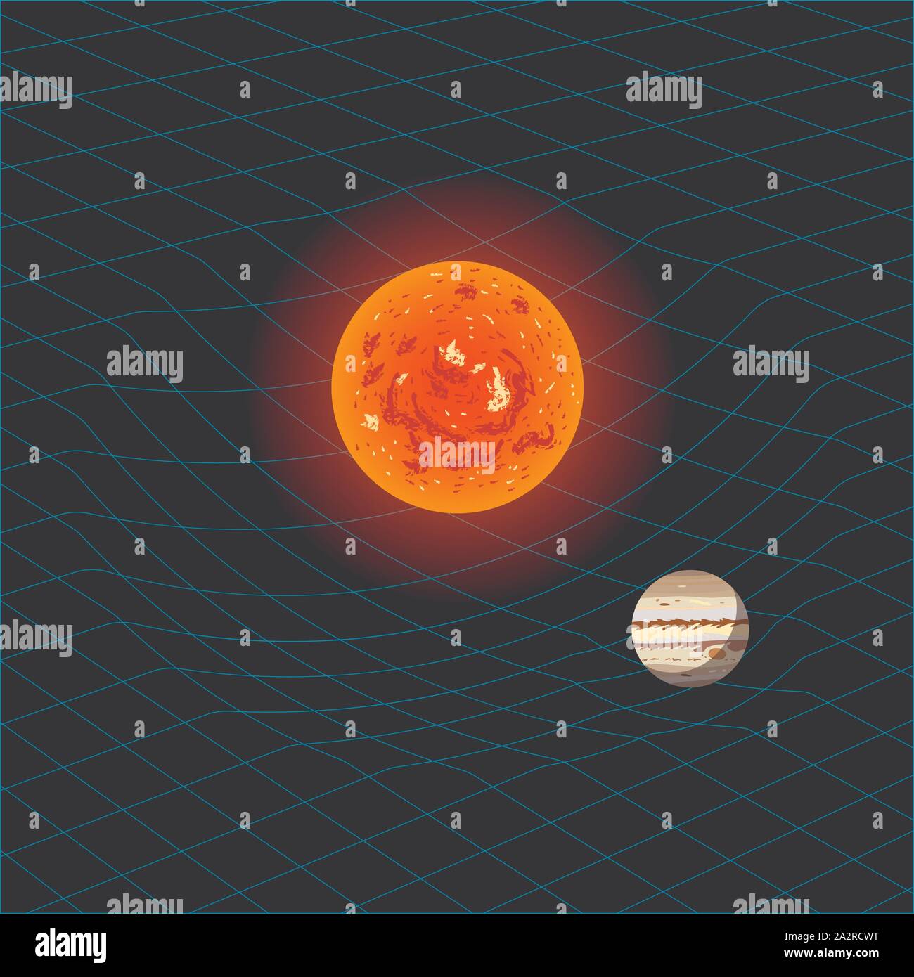 Massive object distorts spacetime and attracts smaller object, two ...