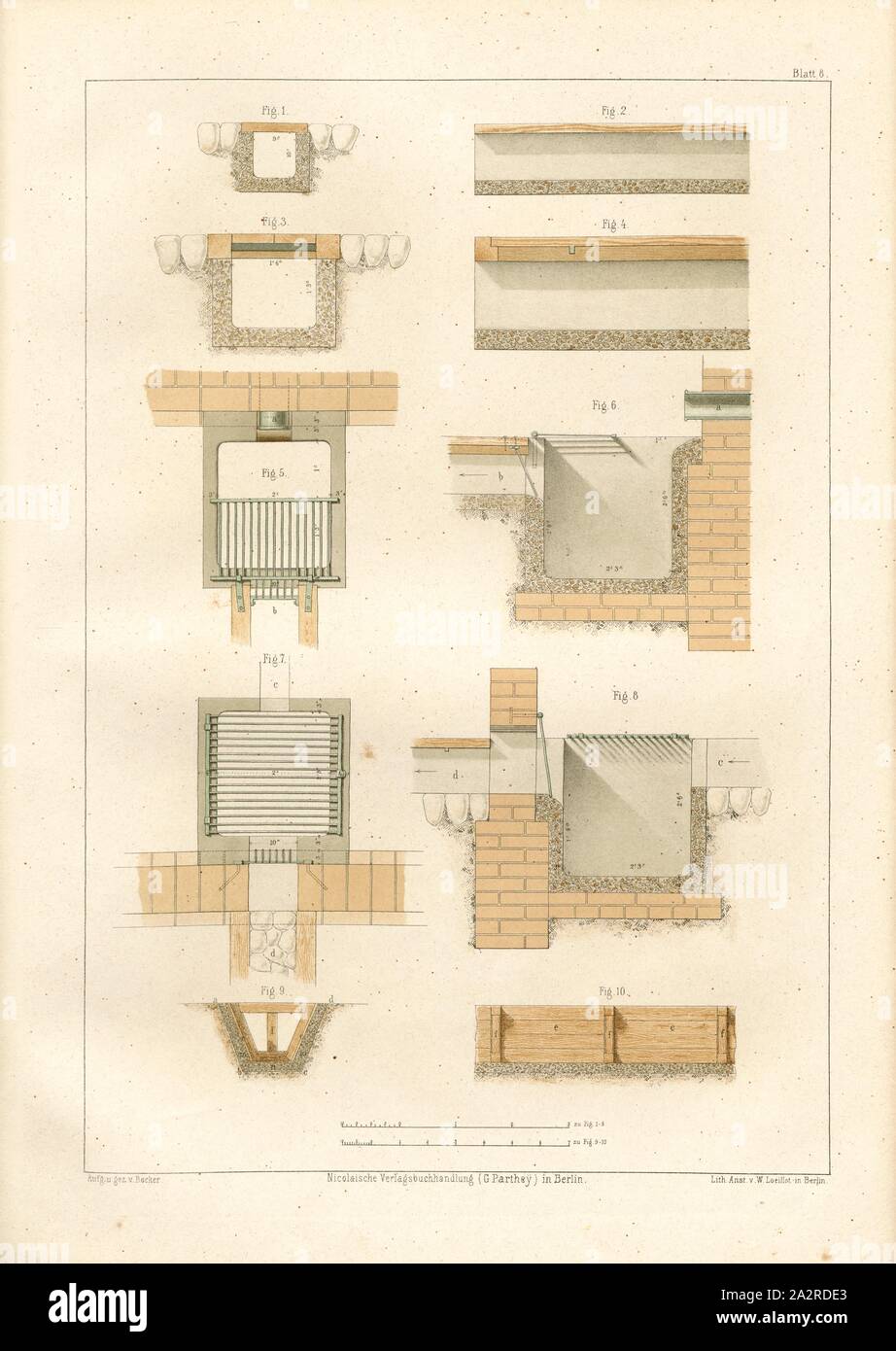 Gutters and mud tanks, Fig. 1 to 4: gutter bridges made of concrete in ...