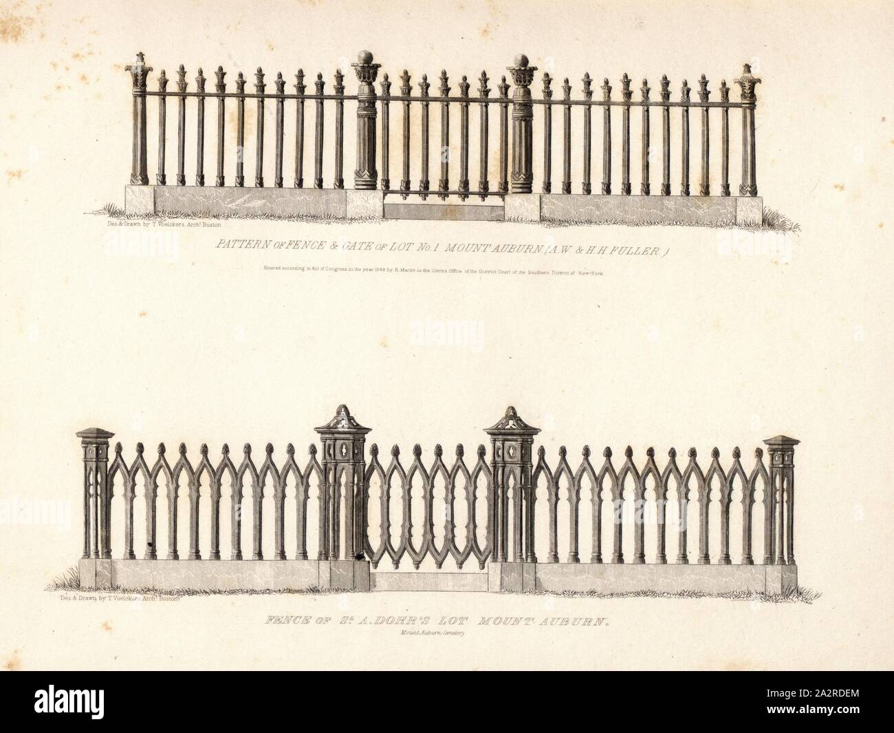 Pattern of Fence, Copper engraving, fences on Mount Auburn Cemetery in ...