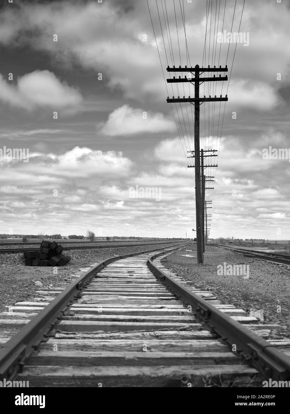 Railroad tracks approaching the town of Holly, near the Kansas line in ...