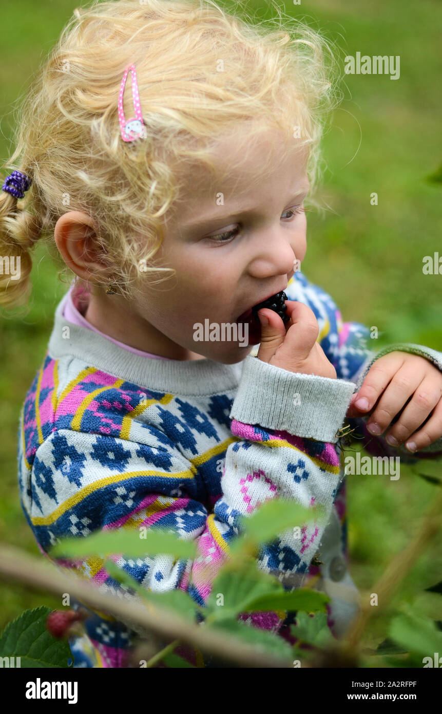 blond girl eatign a raspberry Stock Photo - Alamy