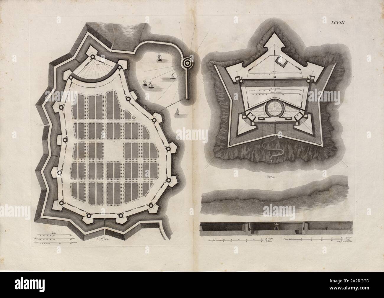 Plan of two fortifications 4, Copper engraving, fortifications after ...