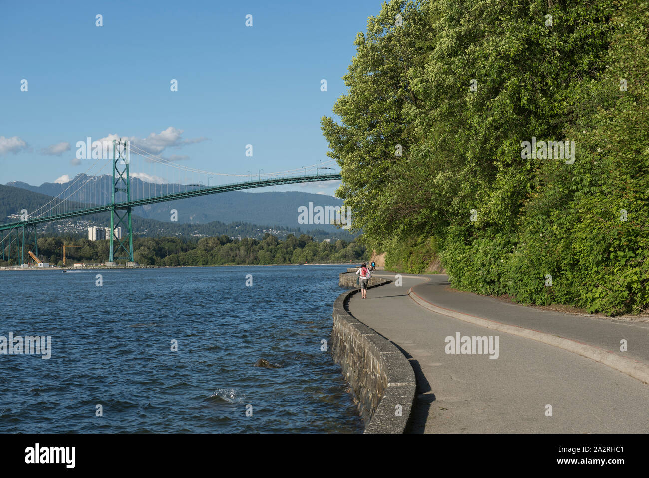View of the Lions Gate Bridge from the Stanley Park Seawall Waterfront ...