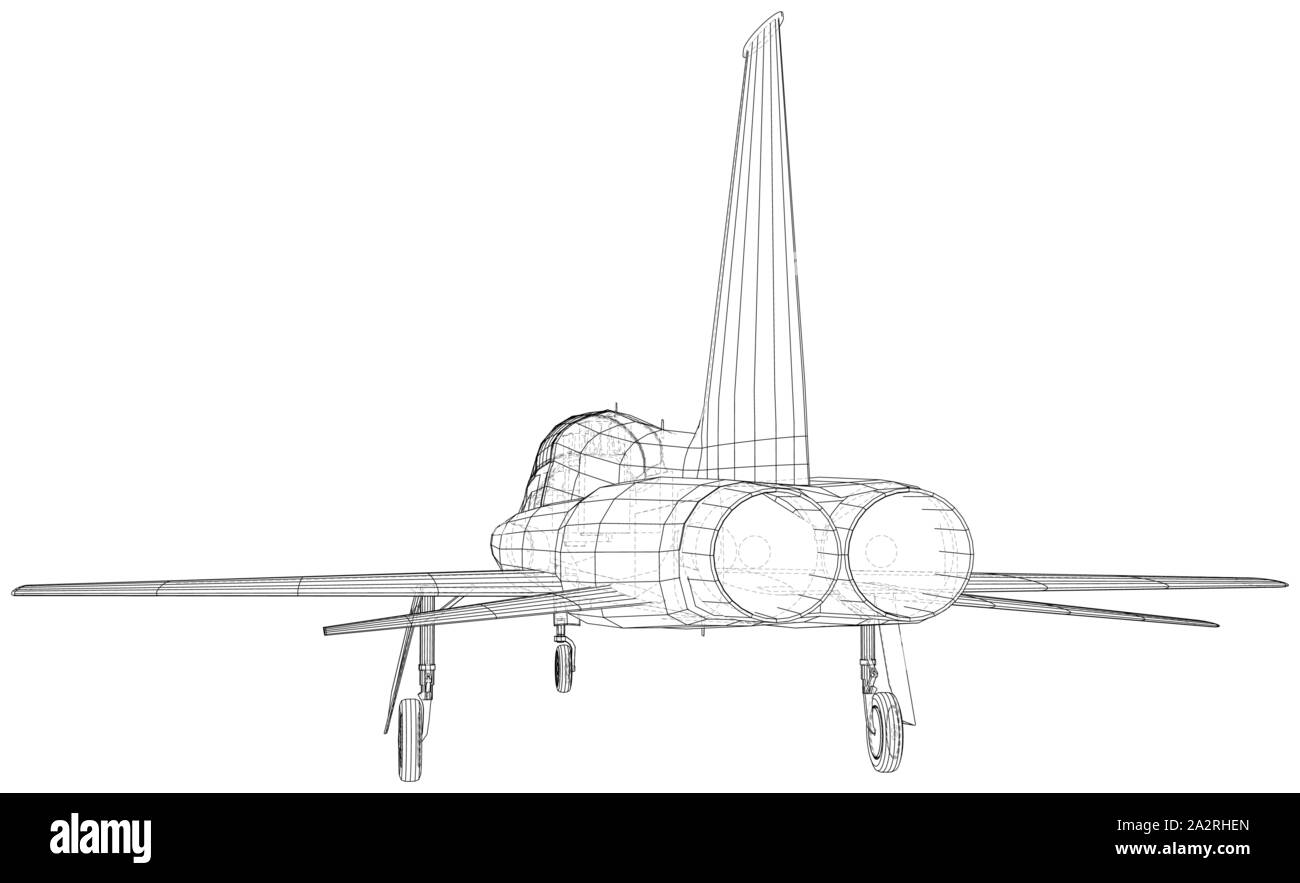 Airplane jet close-up. Wire-frame. EPS10 format. Vector created of 3d ...