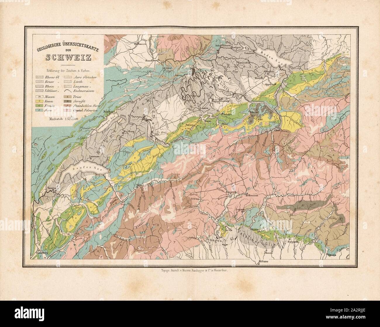 Geological overview map of Switzerland, Map of the different glaciers ...