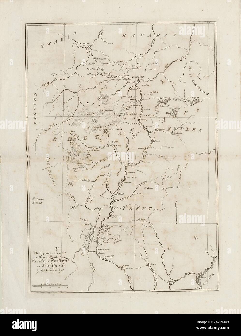 Chart of places connected with the Route from Venice to Fussen in ...