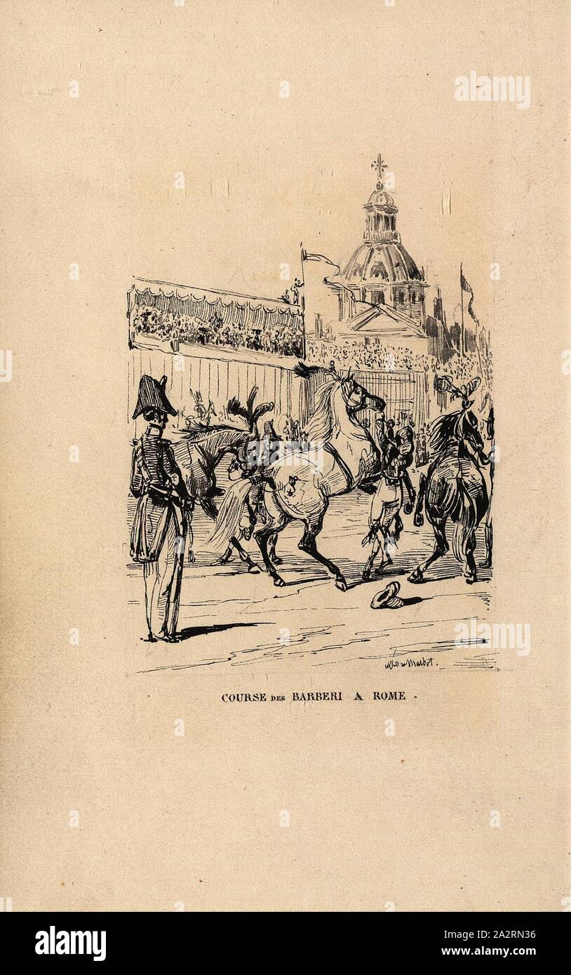 Barberi race in Rome, Horse race in Rome, etching, frontispiece, Pierre ...