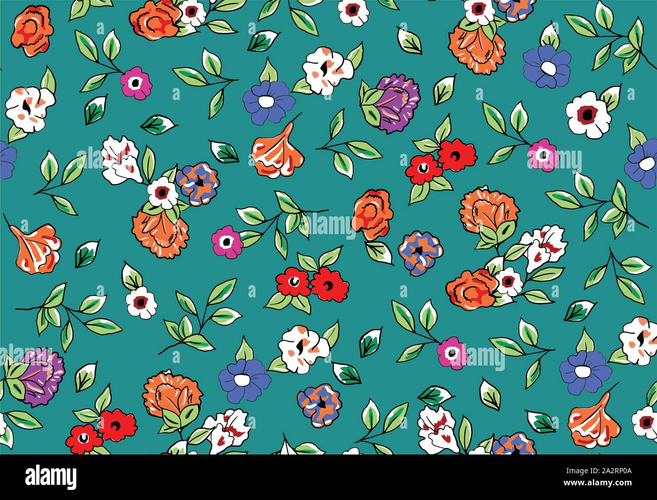 Abstract elegance seamless floral pattern on dark mint background ...