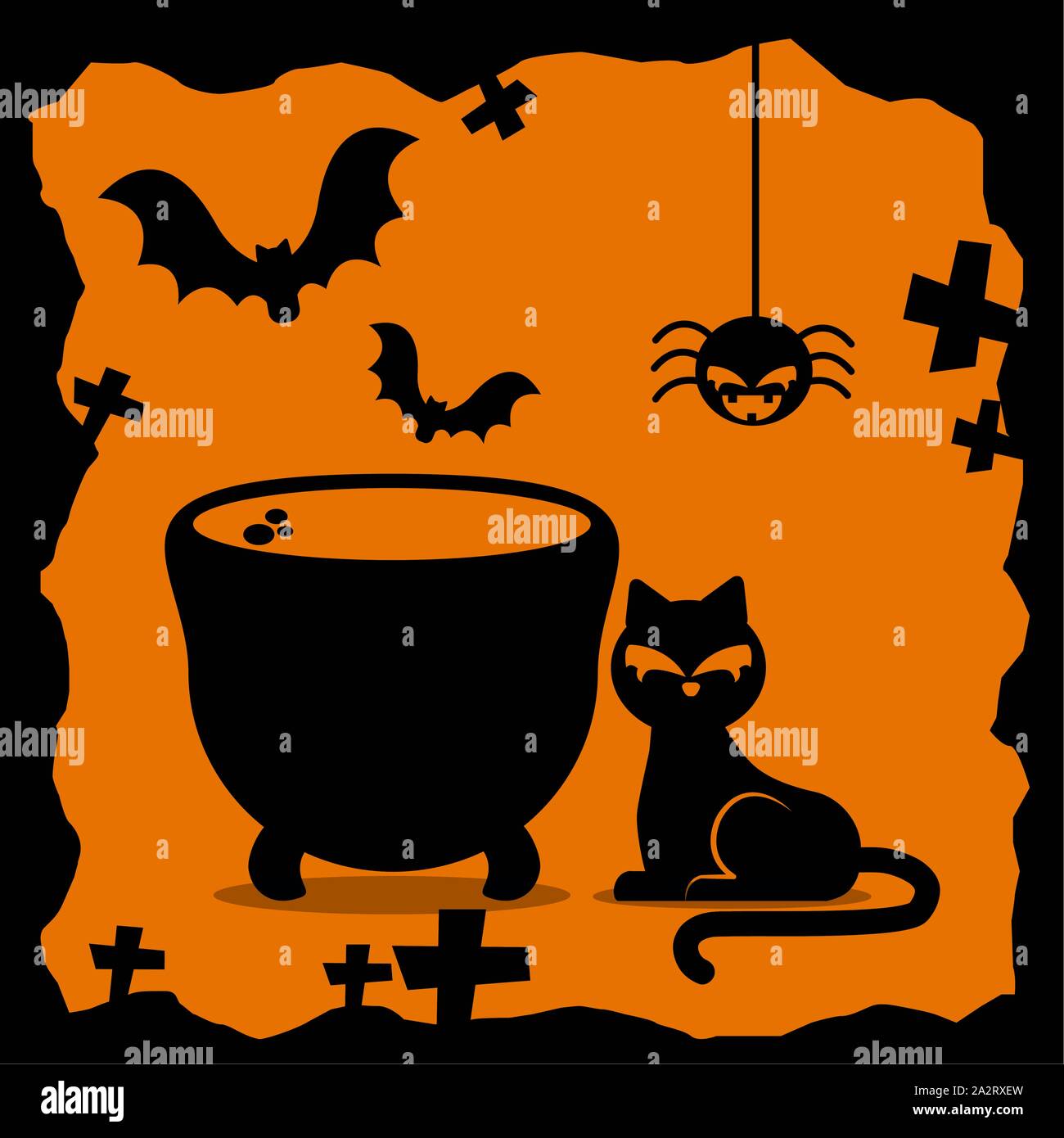 halloween cat with cauldron and icons Stock Vector Image & Art - Alamy