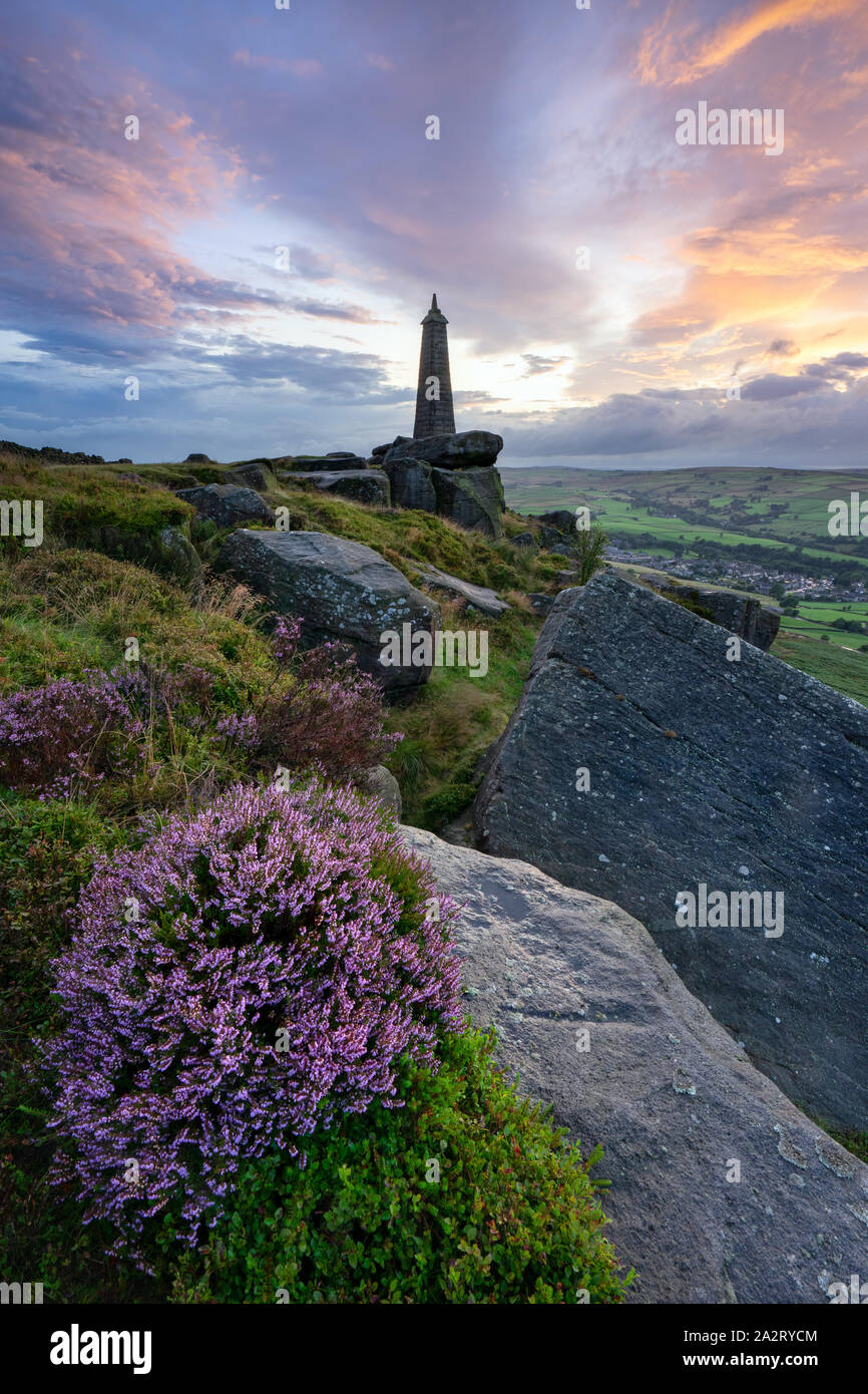 The monument of Wainman's Pinnacle sits atop Earl Crag overlooking the ...