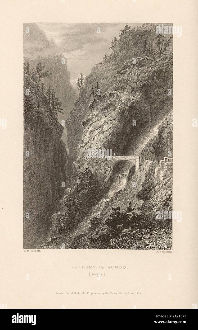 Gallery of Gondo. (Simplon), Arch Bridge in the Gondo Gorge, Signed: W ...