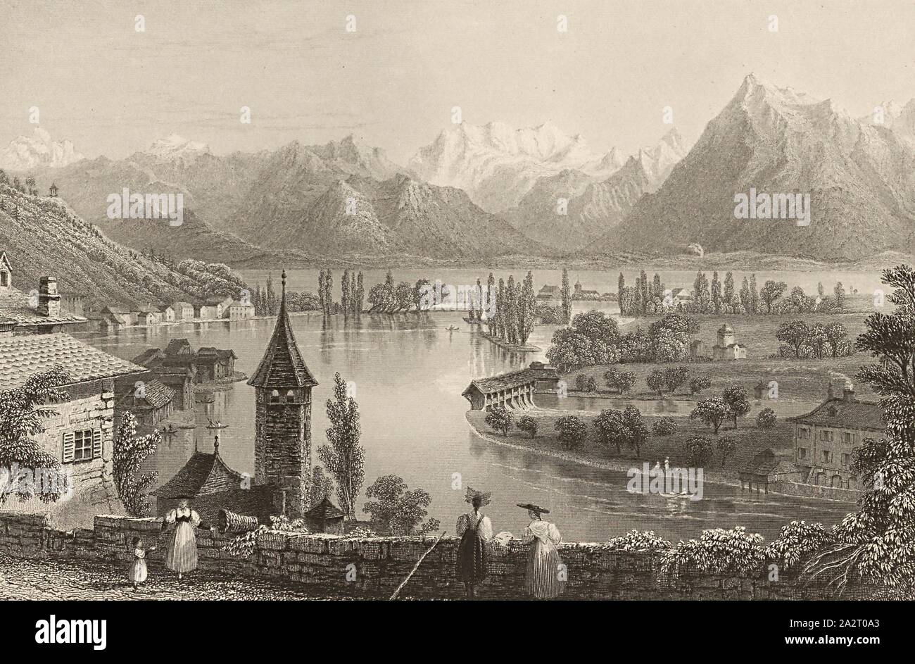 Thun, from the cemetery, Thun with a view of Lake Thun from the ...