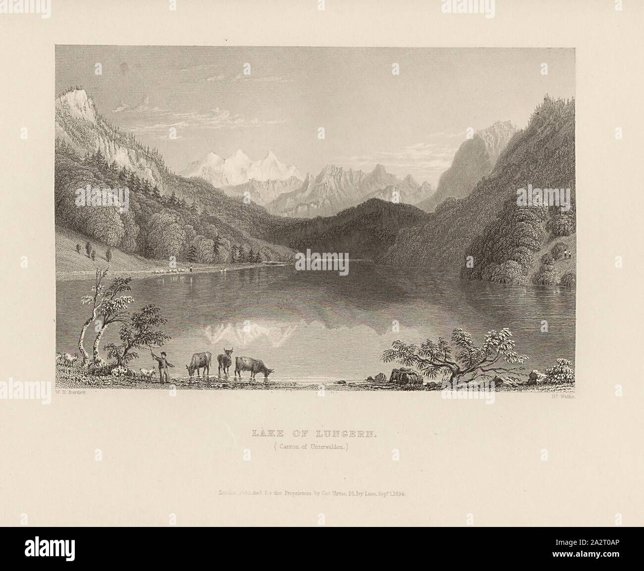 Lake of Lungern. (Canton of Unterwalden), View of the Lungernsee, Signed: W. H. Bartlett, R ...