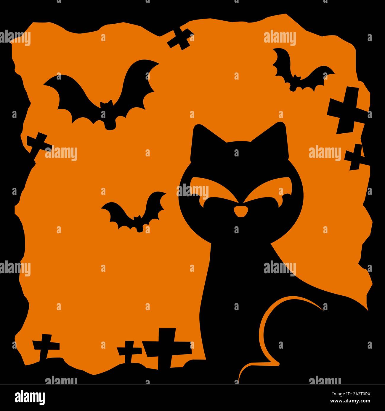 halloween cat with bats flying Stock Vector Image & Art - Alamy