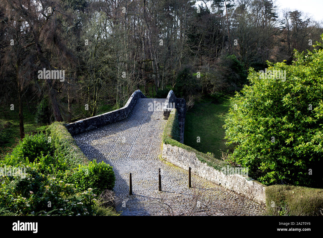 Ancient cobbled Brig O Doon over River Doon at Alloway Ayr Scotland ...
