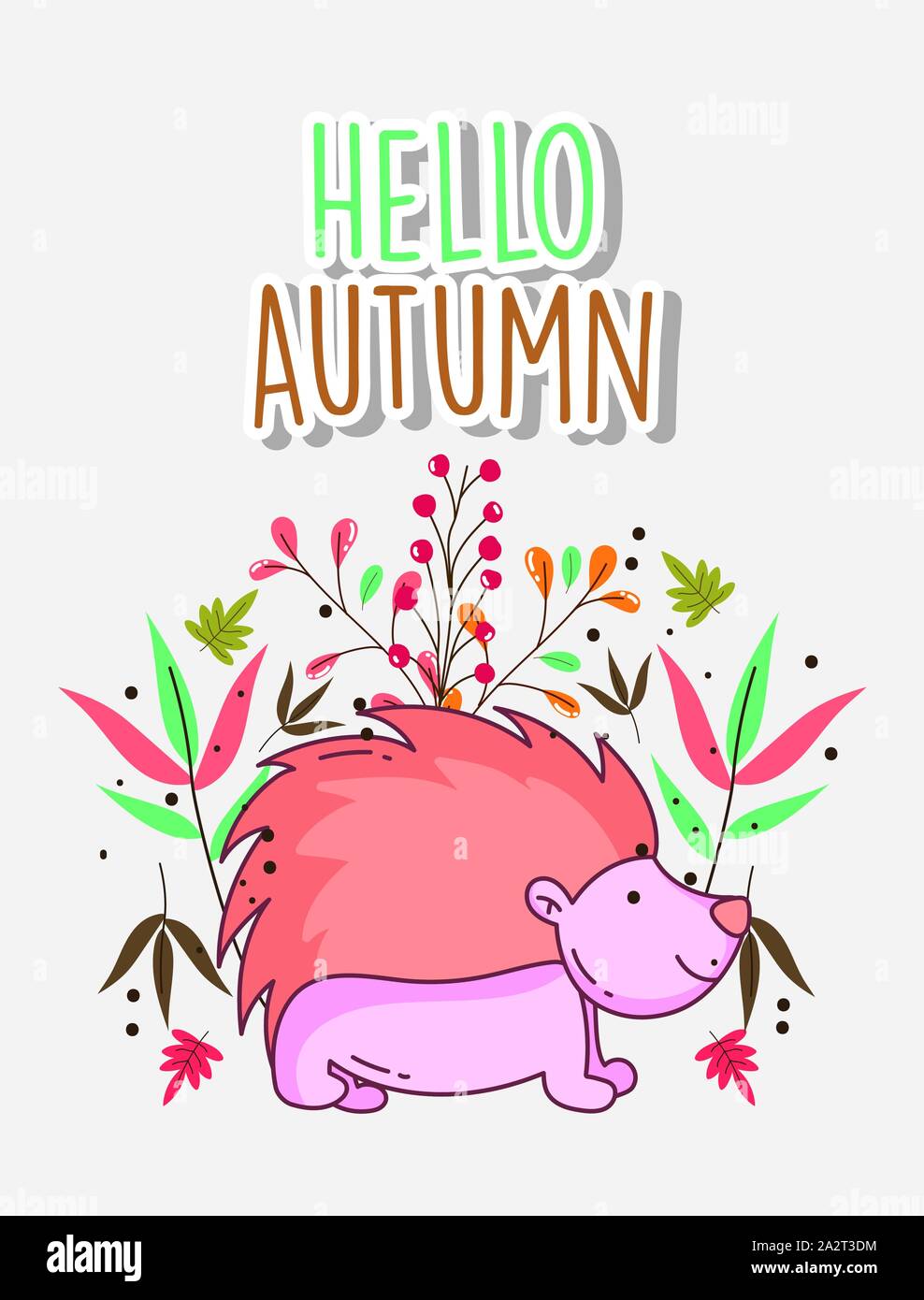 hedgehog foliage leaves hello autumn design icon vector illustration ...