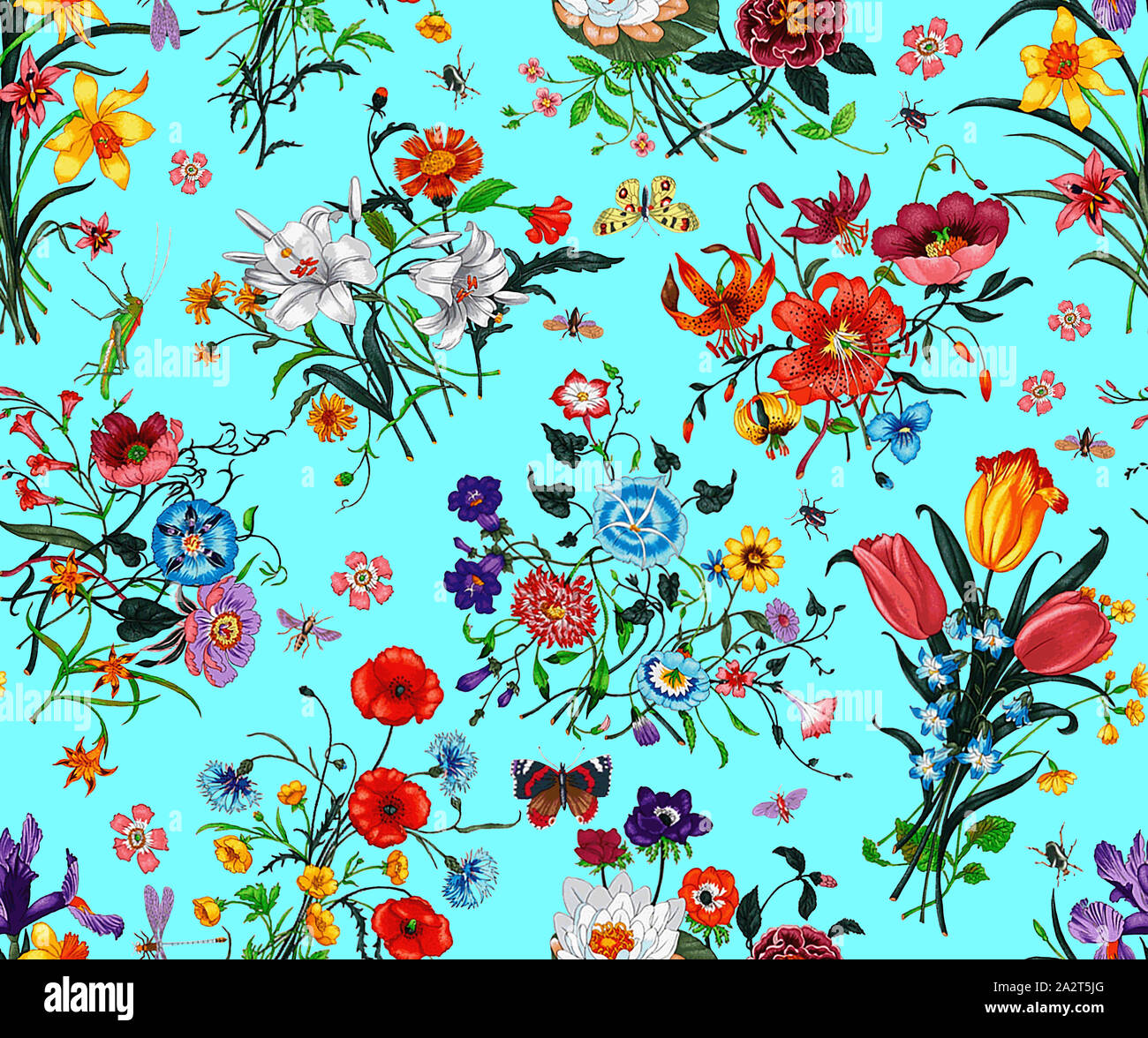 Seamless floral pattern with bright colorful flowers with leaves on ...