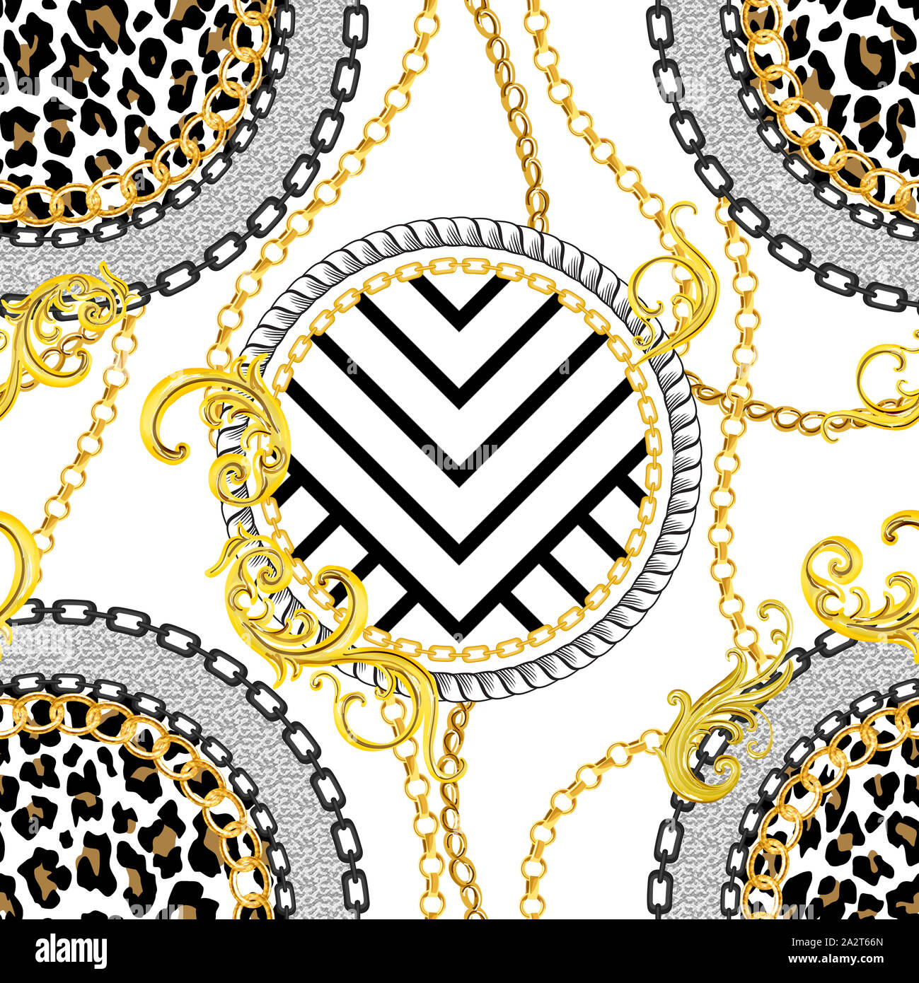 Seamless Golden Chains Pattern with Antique Decorative Baroque Motif on ...