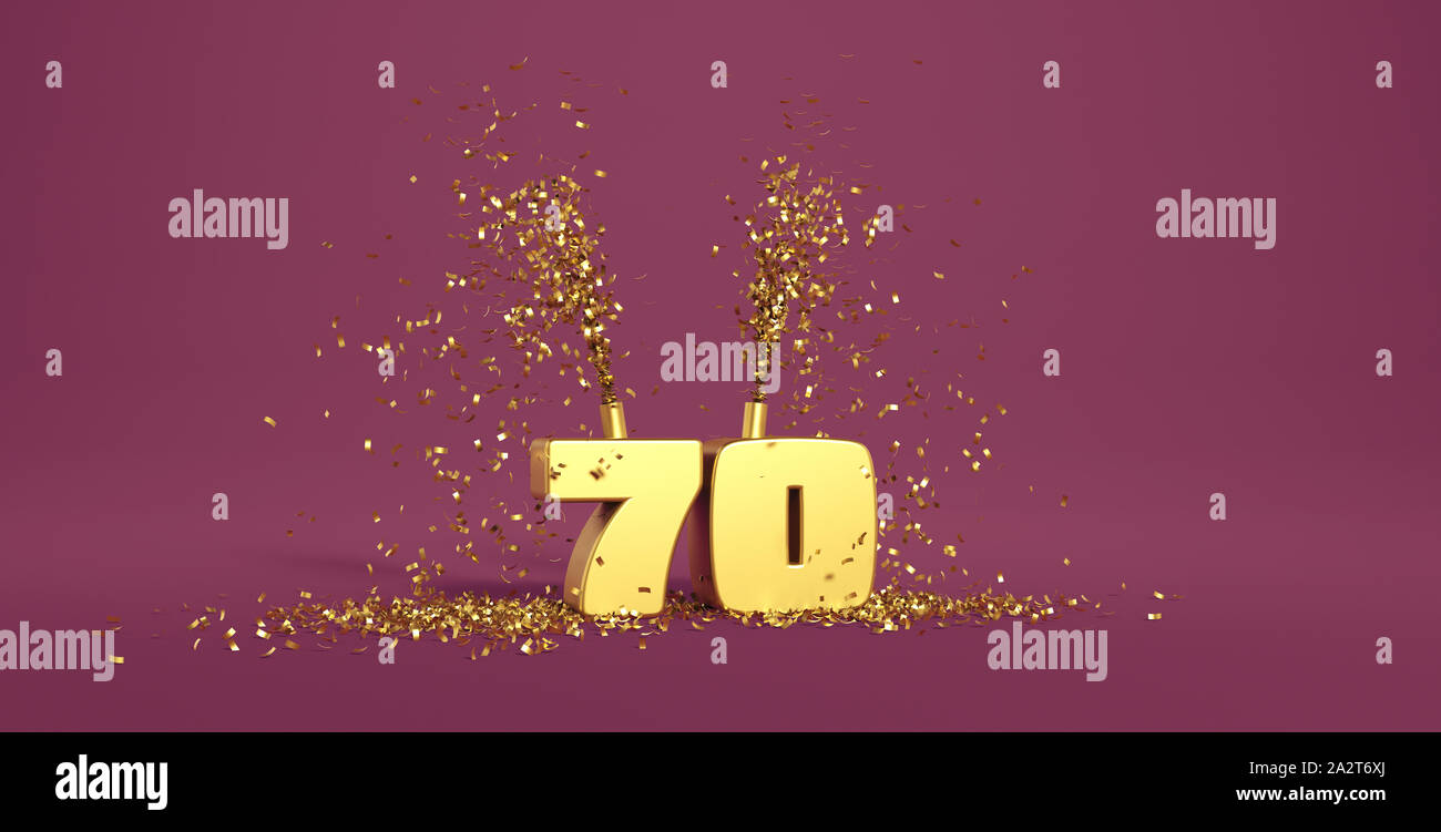 70th anniversary golden letters on purple background - 3D rendering ...
