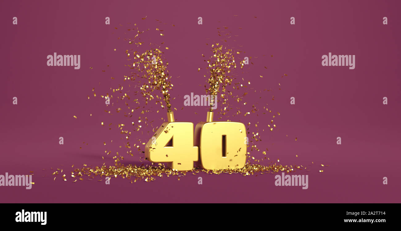 40th anniversary golden letters on purple background - 3D rendering ...