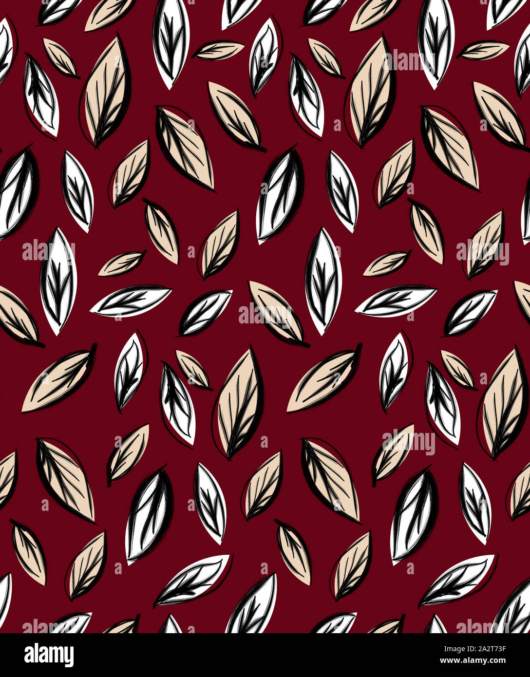 Seamless pattern of fall, autumn leaves. Hand drawn leaf on dark red ...