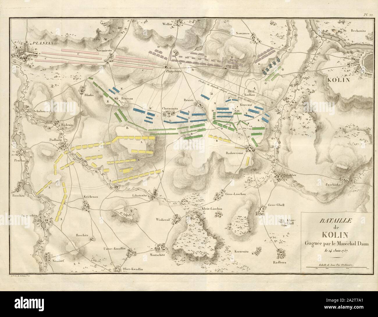 Battle of Kolin, won by Maréchal Daun on June 14, 1757, Plan of the ...