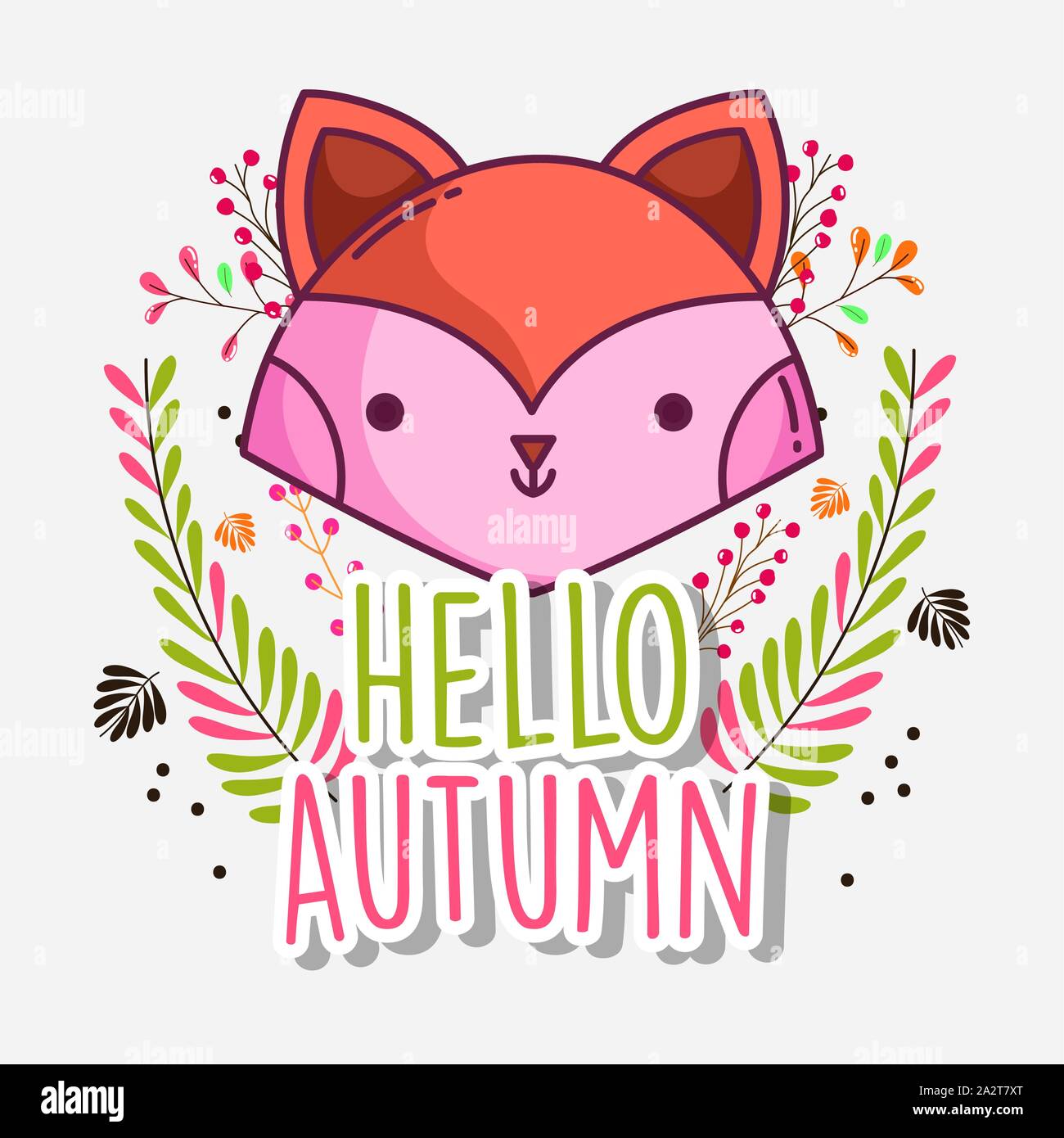fox face foliage leaves hello autumn design icon vector illustration ...