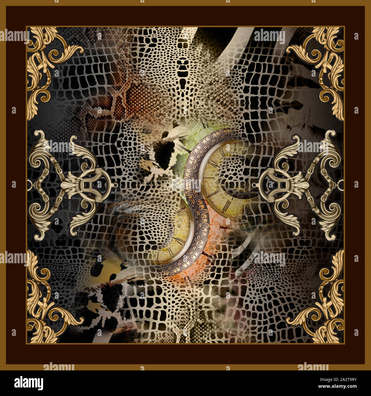 Abstract scarf pattern design with geometric. For textile printing ...