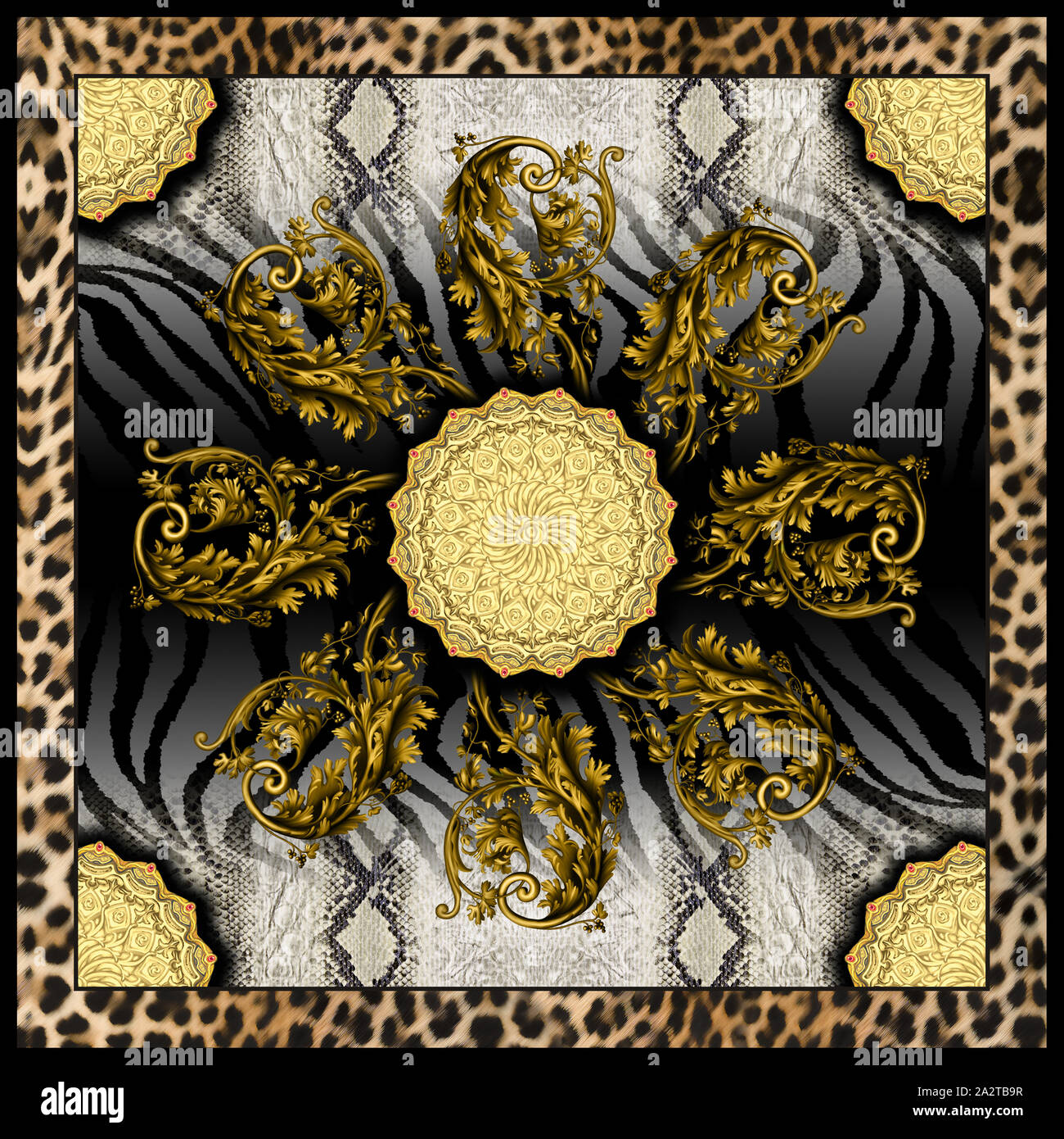 Abstract scarf pattern design with geometric. For textile printing ...