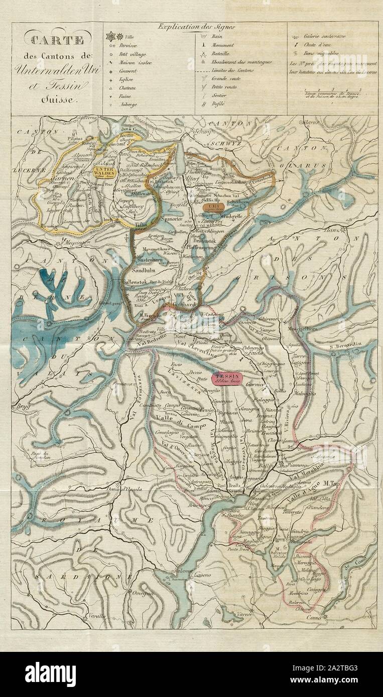 Map of the Cantons of Unterwalden Uri and Ticino. Swiss, Map of the ...
