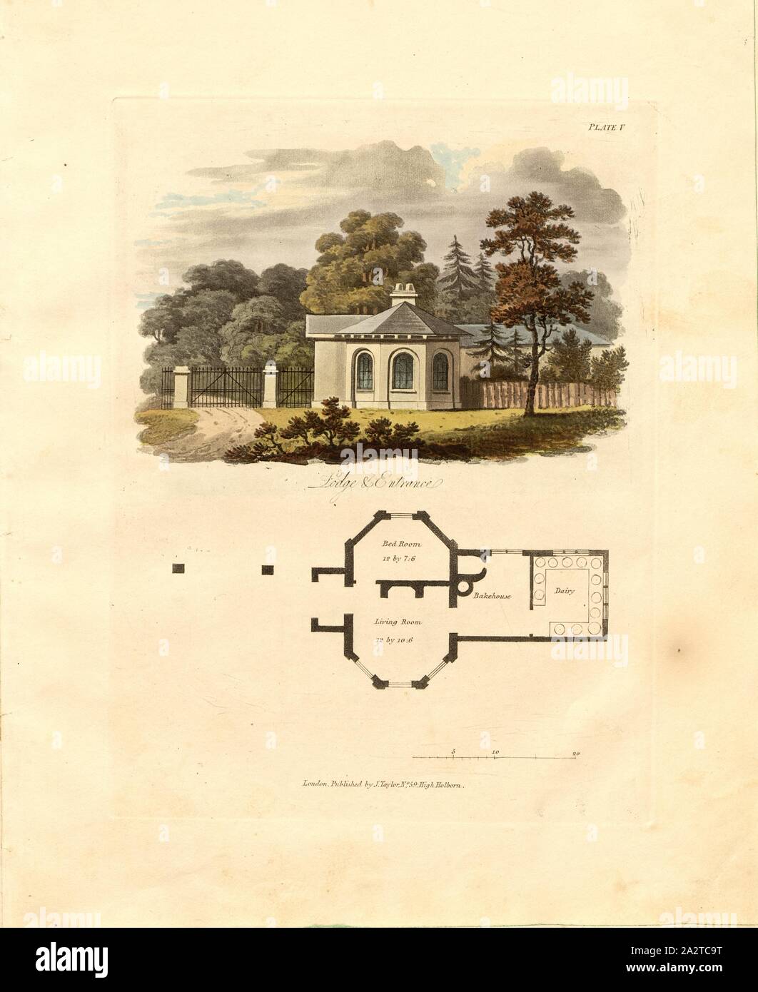 Lodge, elevation and floor plan for a gatehouse, pl. V, to p. 31 ...