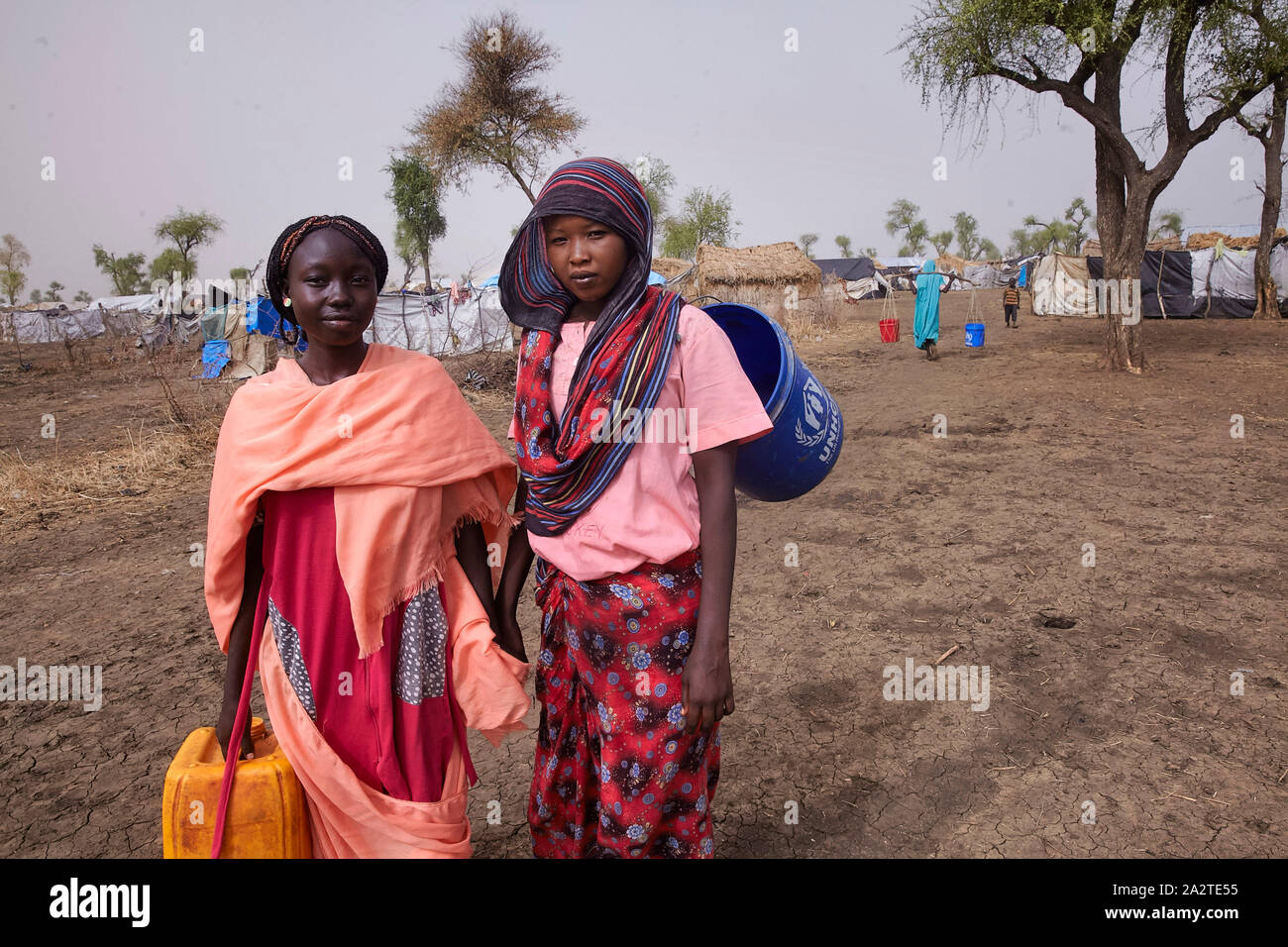 South Sudan Maban Medair working in refugee camp preparing borehole and ...