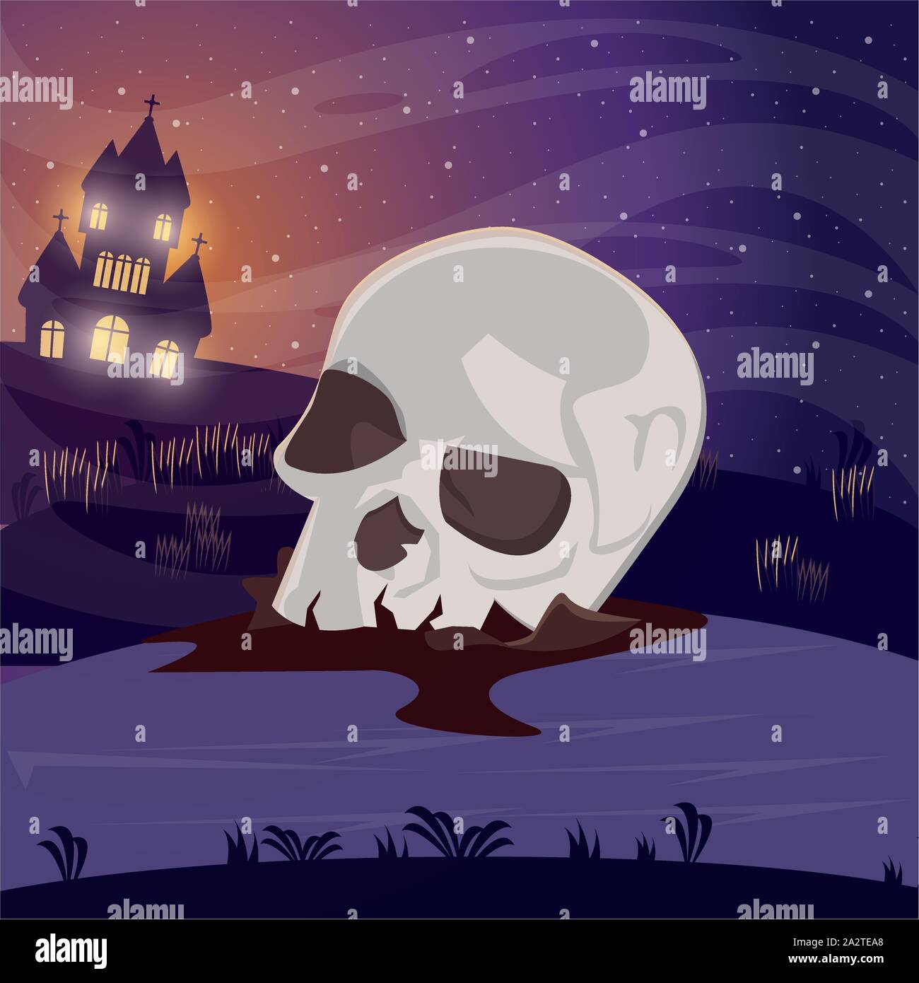 halloween dark scene with skull head Stock Vector Image & Art - Alamy