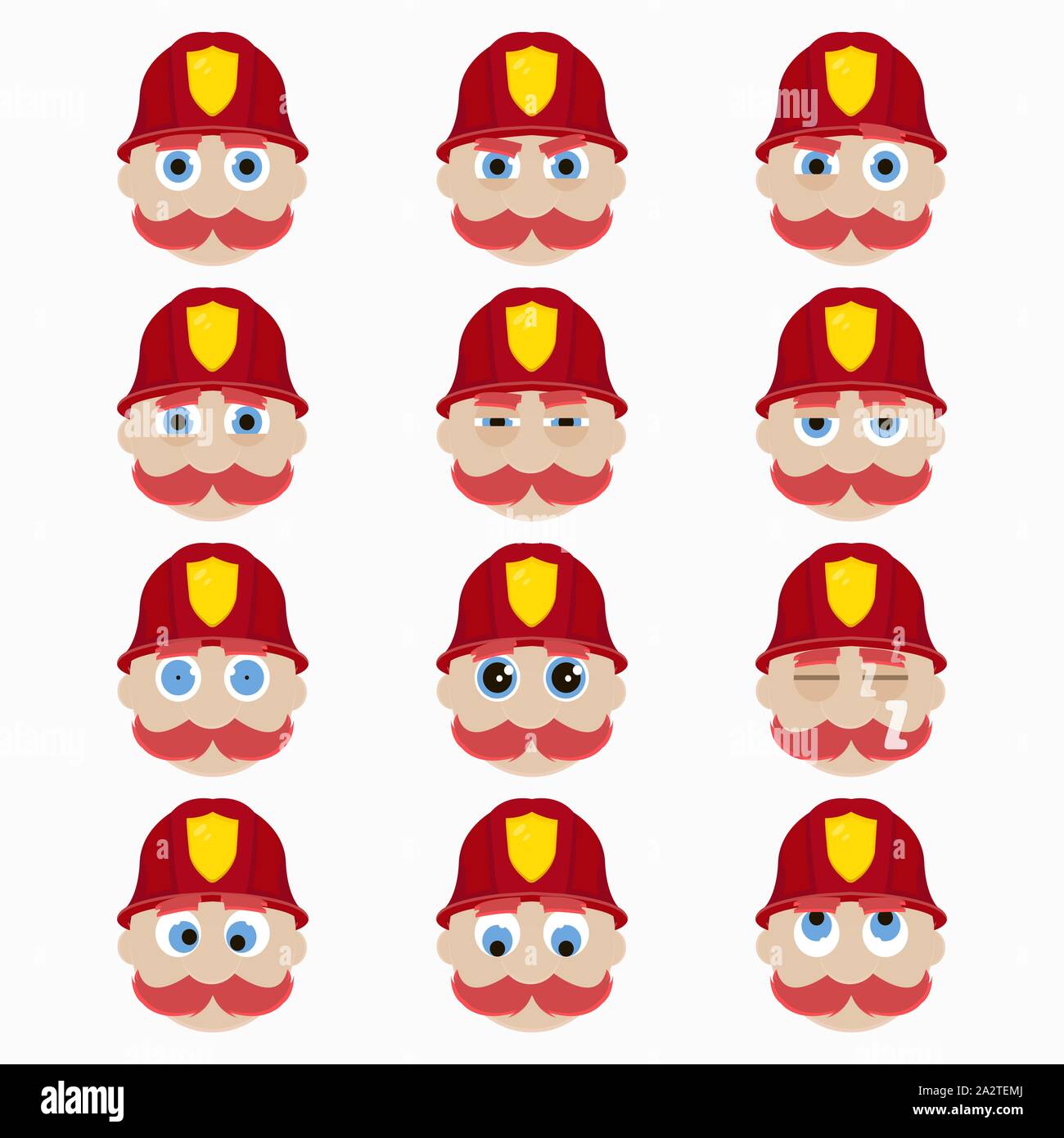 Set of cute firefighter emoticons. Vector illustration Stock Vector ...