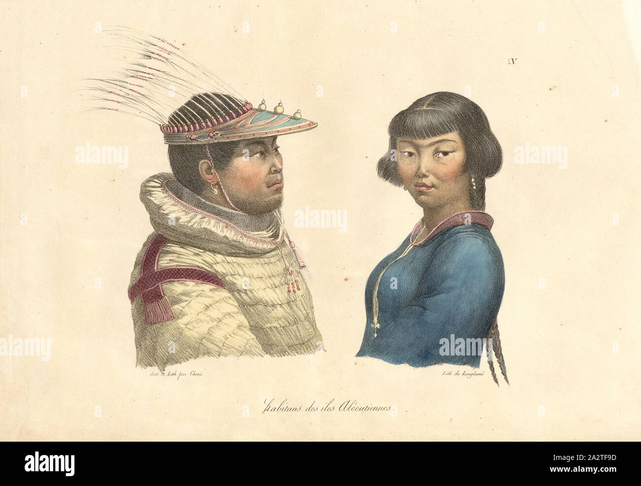 Inhabitants of the Aleutian Islands, Portrait of a woman and a man from ...