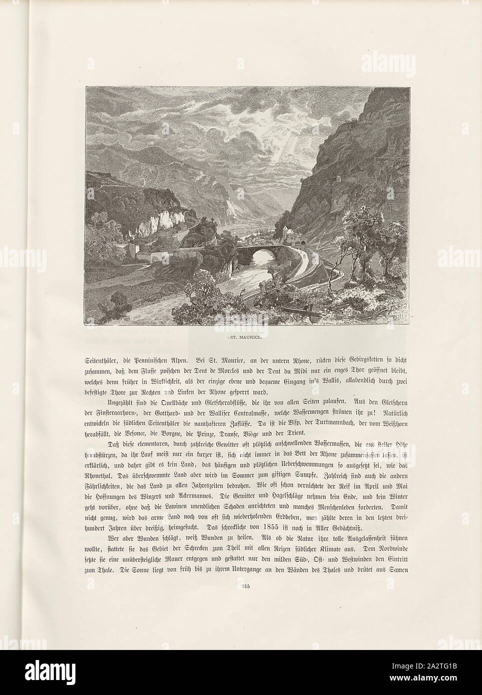 St. Maurice, View of St. Maurice from the 19th century, signed: A ...