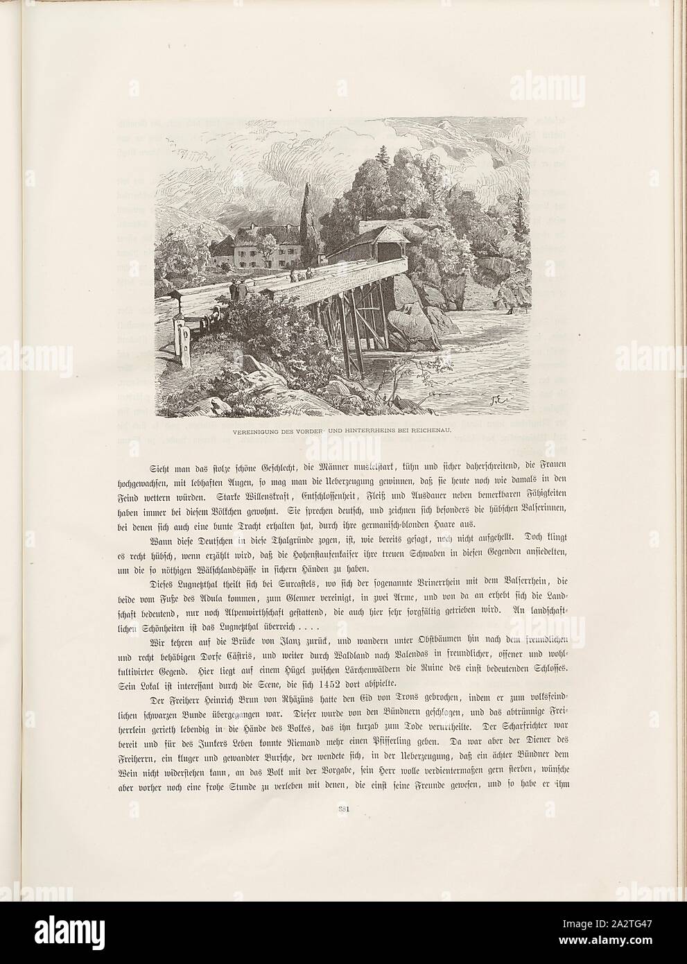 Illustration of the wooden bridge at the confluence of the Vorder and ...