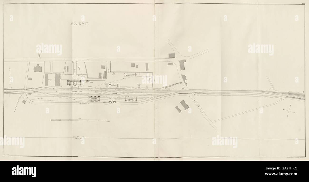 Aarau, Map of Aarau station 1871, signed: Lith. Anstalt von Wurster ...
