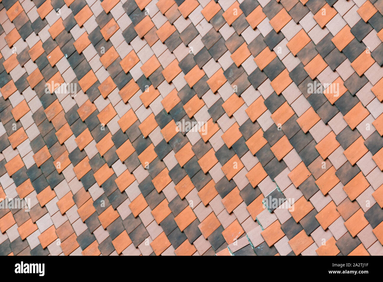 Multicoloured multicolored roof tiles from above top view, Storno Haz ...