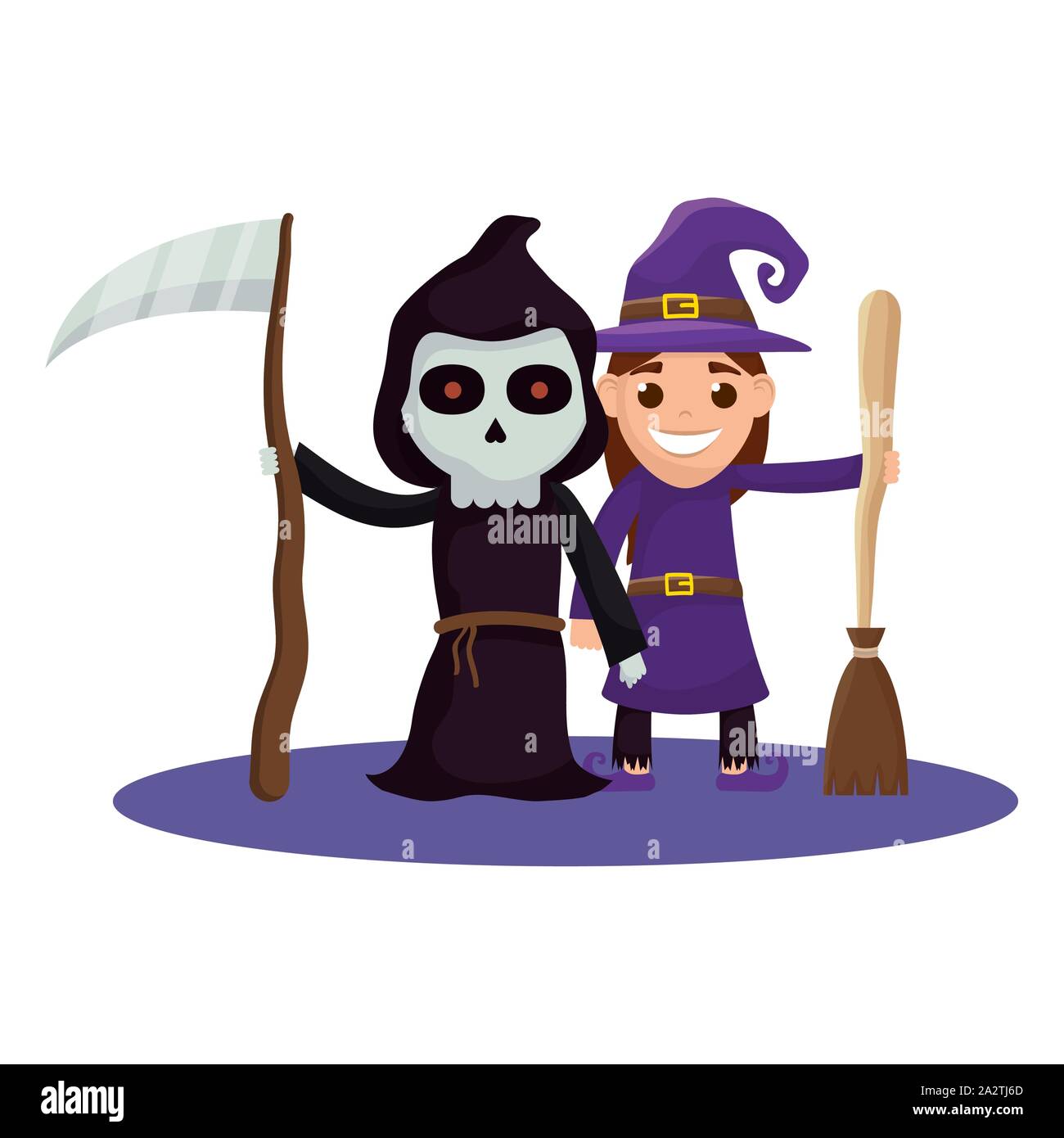 little kids with death and witch costumes characters Stock Vector Image ...