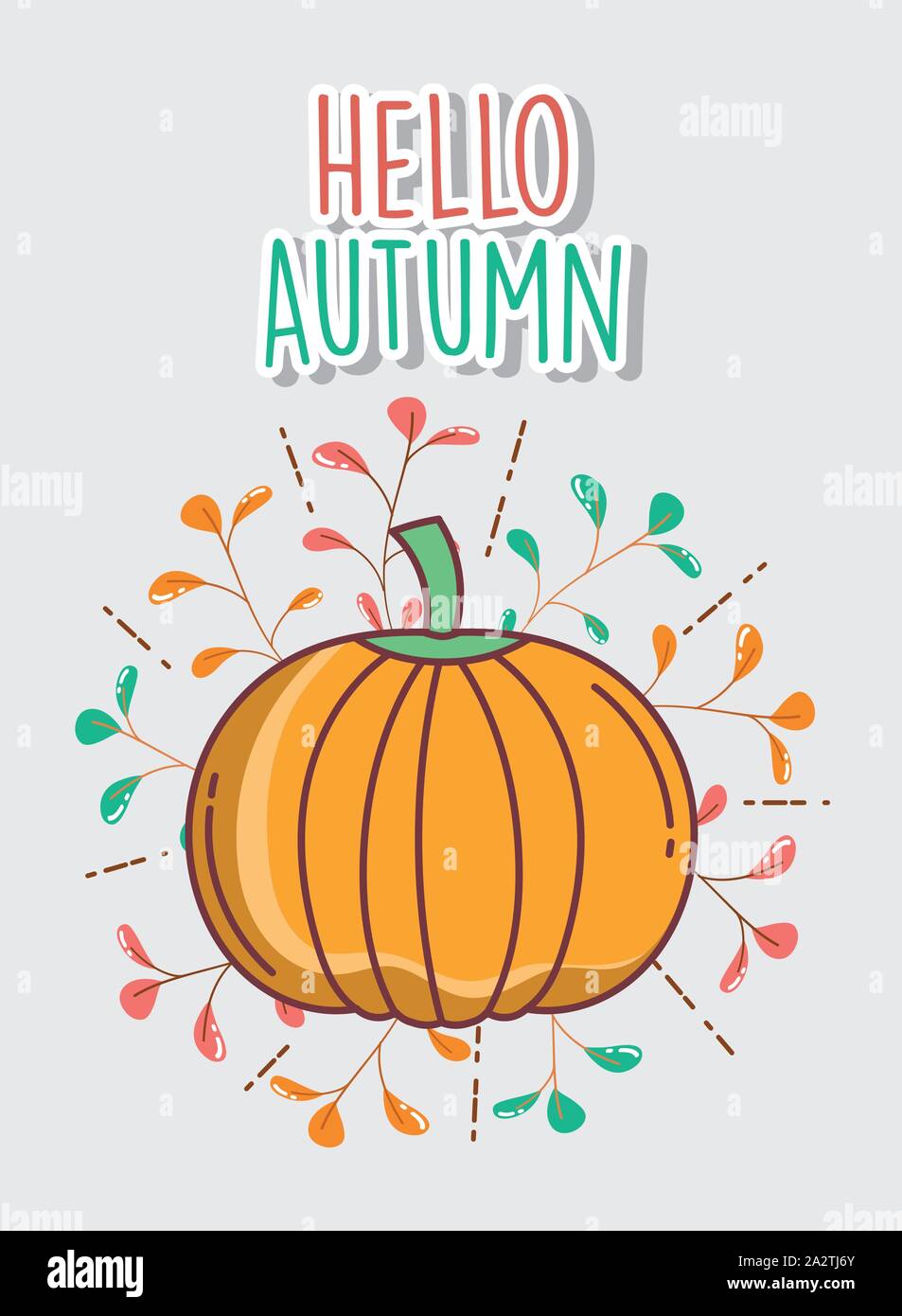 pumpkin foliage hello autumn design icon vector illustration Stock ...