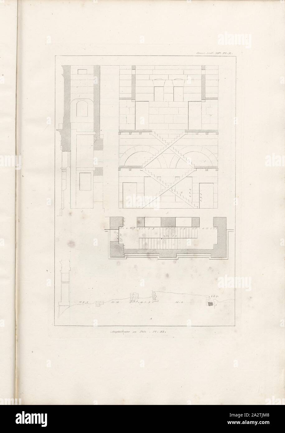 Amphitheater in Pola. Pl. VI, Wall and cross sections to the ...
