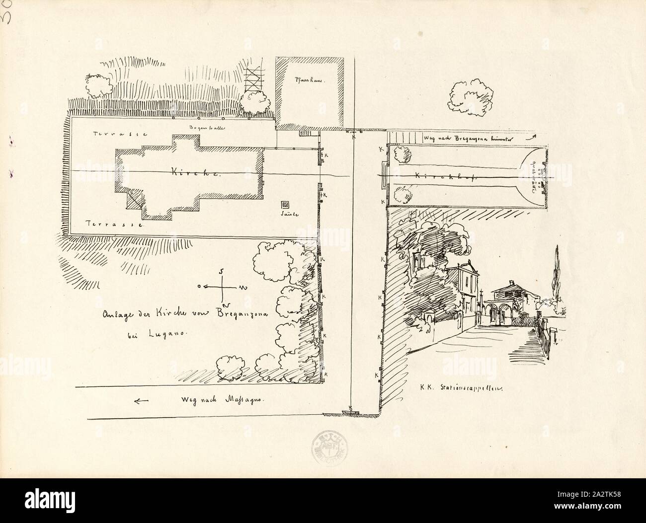 Plant of the church of Breganzona at Lugano, Plan of the Church of ...