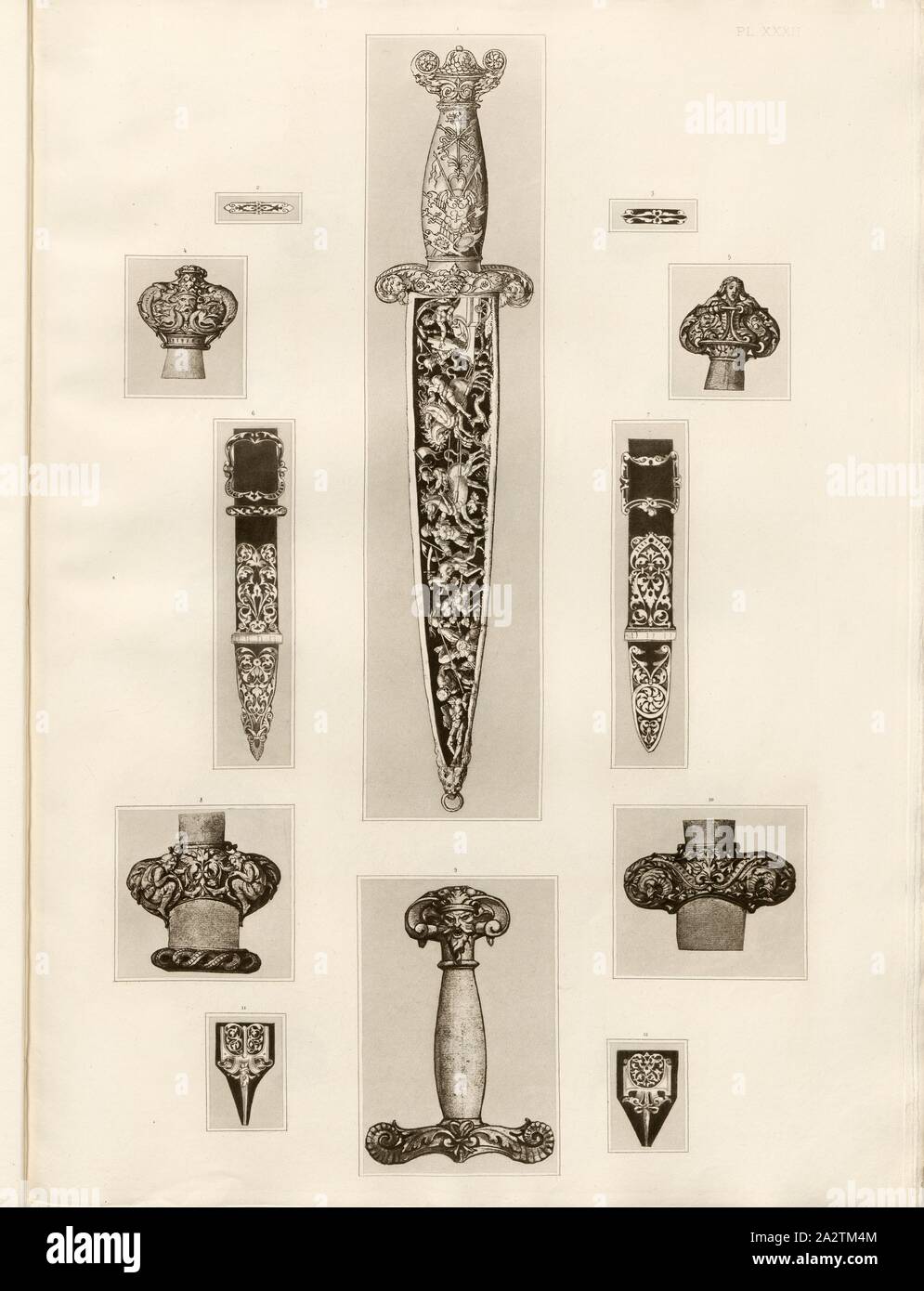 Ornamental weapons, Decorated stabbing weapons and pommels, Pl. XXXII ...