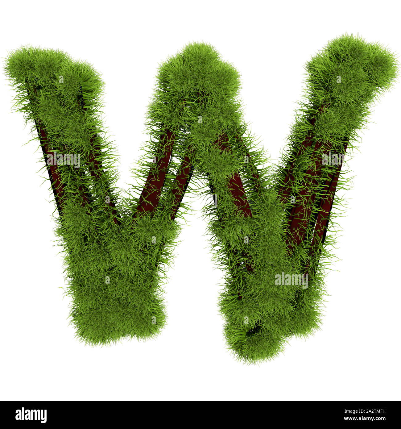 Grass letter W isolated on white background. Symbol covered green grass ...