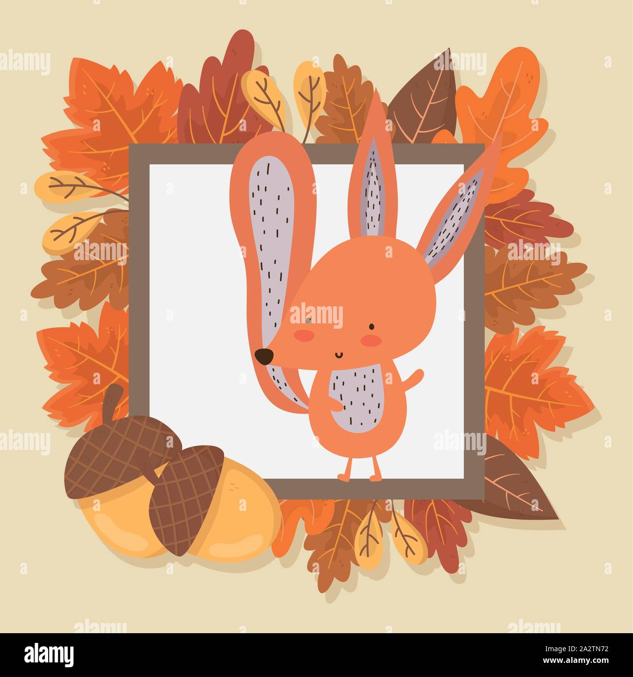 squirrel acorns foliage leaves hello autumn poster vector illustration ...